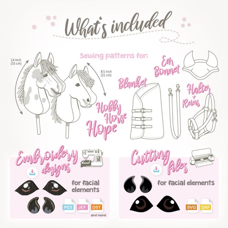 Printed Hobby Horse sewing pattern with ear bonnet, halter, blanket ⋆ ...
